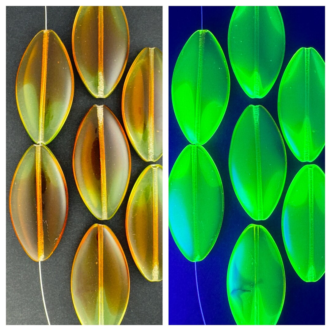 Flat Oval Shaped Uranium UV Glow Glass Beads!!! - Made in Czech ...