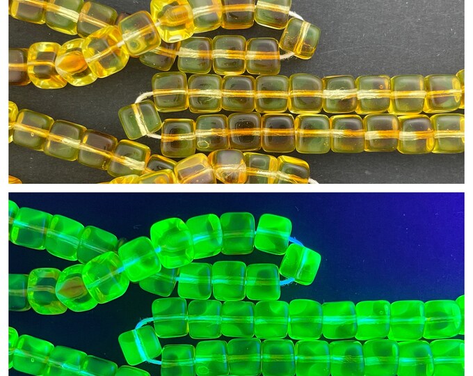 Cube Shaped Pressed Uranium UV Glow Glass Beads!!! Made in Czech ...