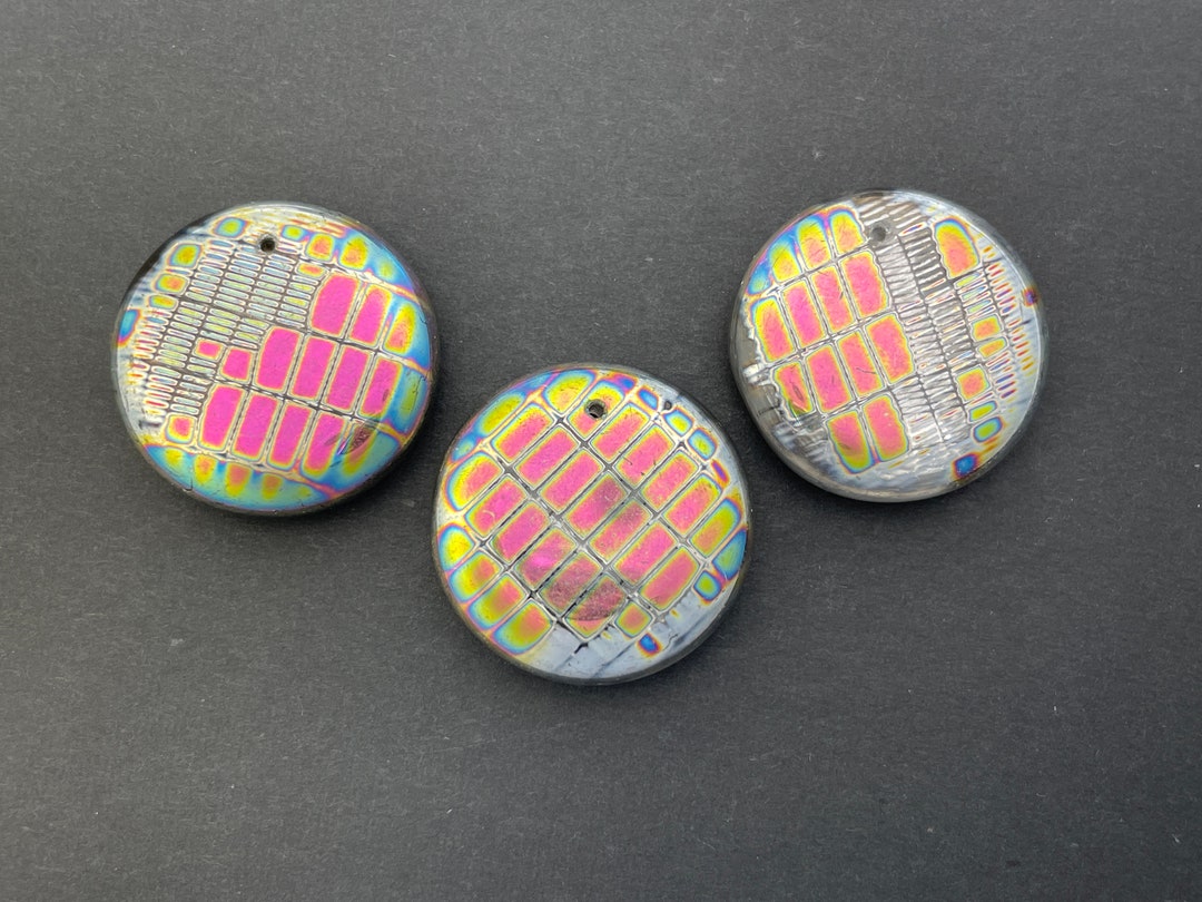 Flat Round Pendant - Peacock Finish Pressed Glass - Made in Czech ...