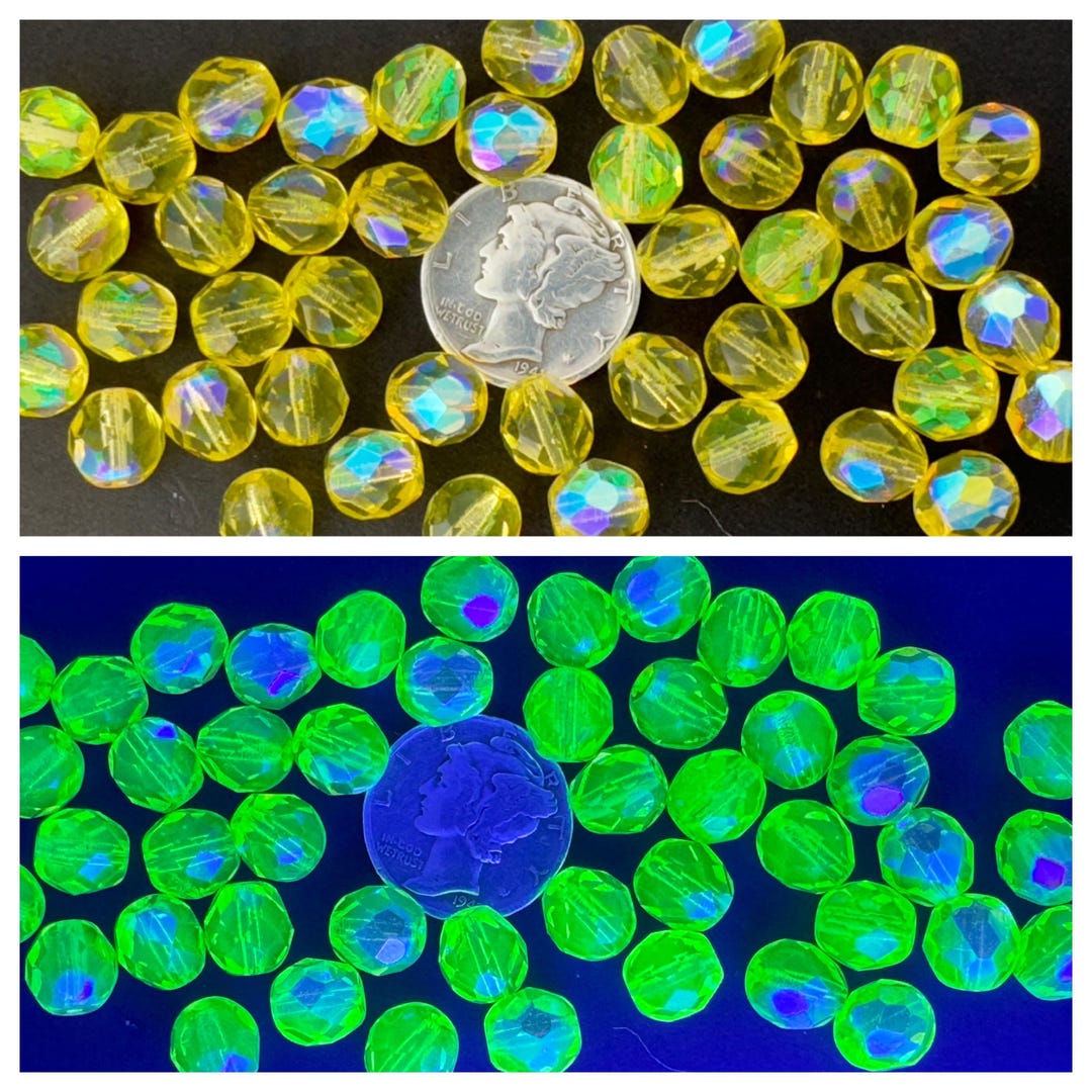 Uranium UV Glow Glass Beads!!! 8mm Fire Polish - Made in Czech Republic ...