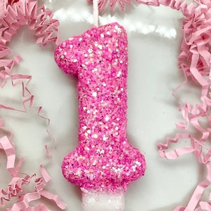 Hot Pink Birthday Candle, Princess Party Decor, One, Girls Glitter ...