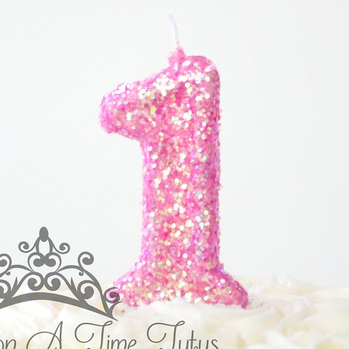 Pink Birthday Candle Princess Party Decor One Girls Glitter - Etsy