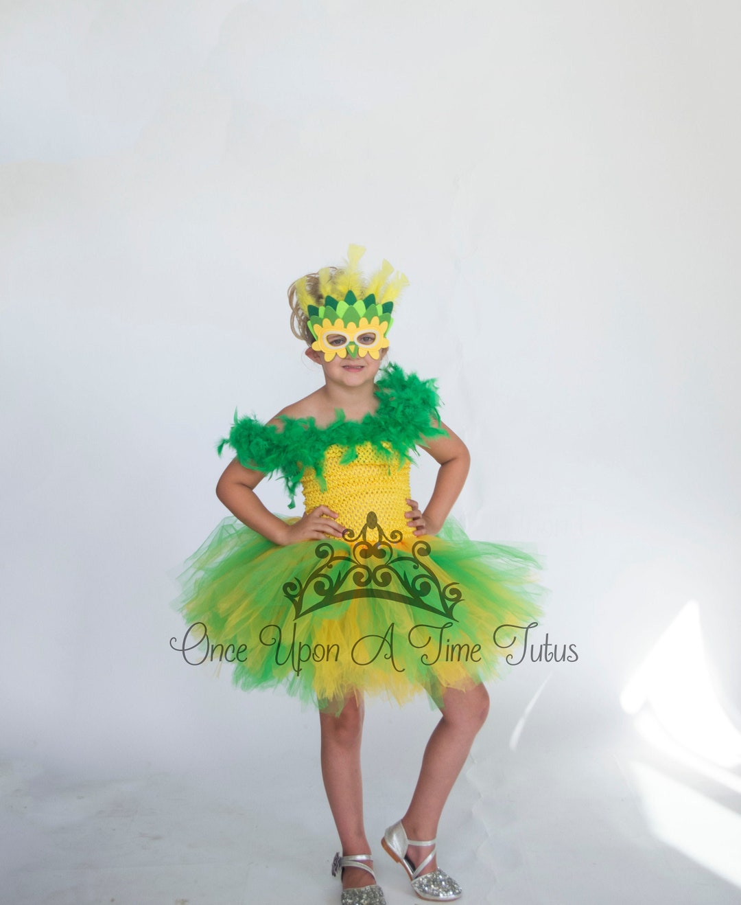 Yellow Green Bird Costume, Boa Feather Dress, Halloween Costume, Kids ...