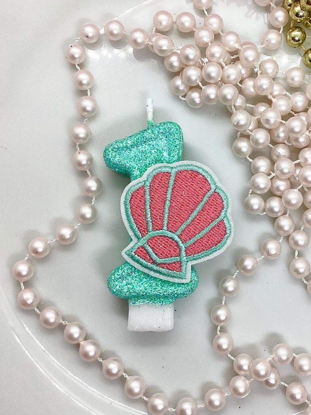 Seashell Birthday Candle, Mermaid Party Decor, Glitter Shell, Sparkly ...