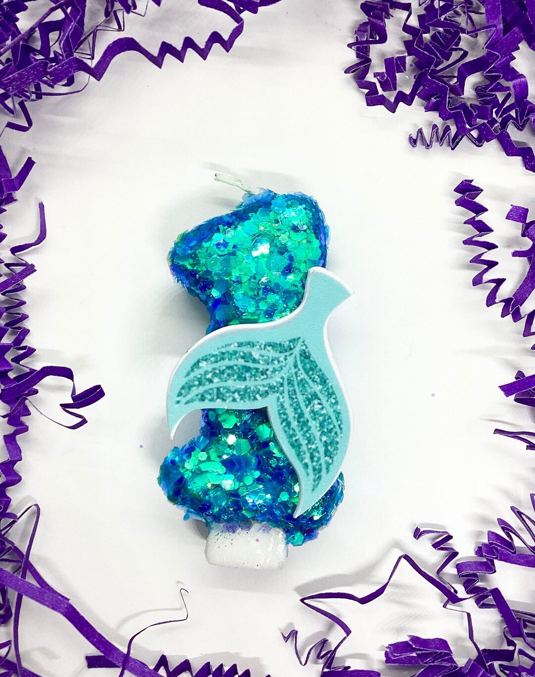 Mermaid Birthday Candle, Tail Fin Party Decor, Teal Glitter Birthday ...