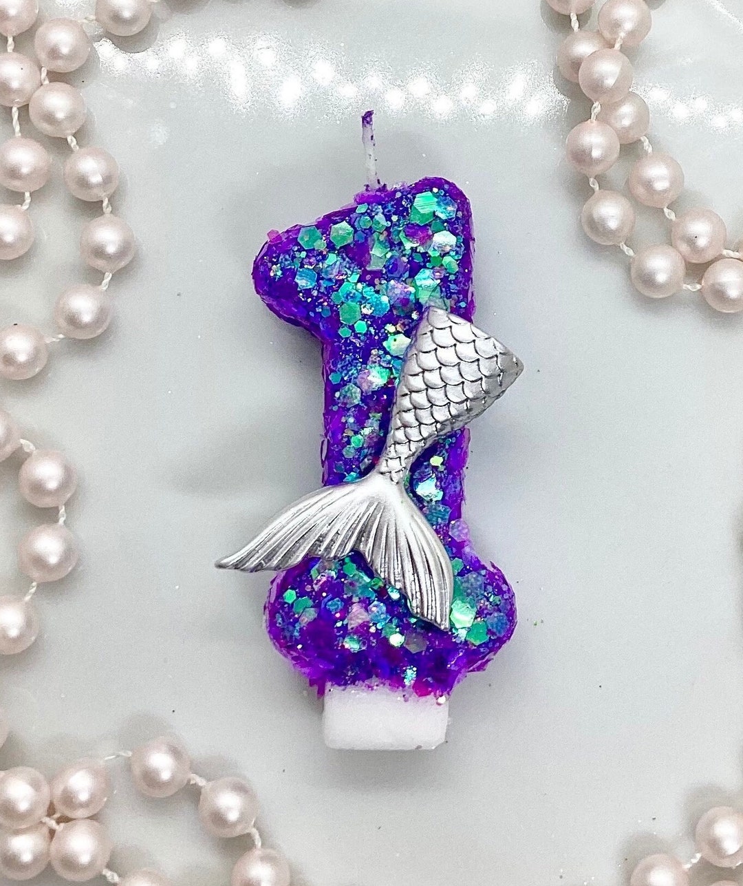 Mermaid Birthday Candle Mermaid Party Decor Purple Glitter - Etsy