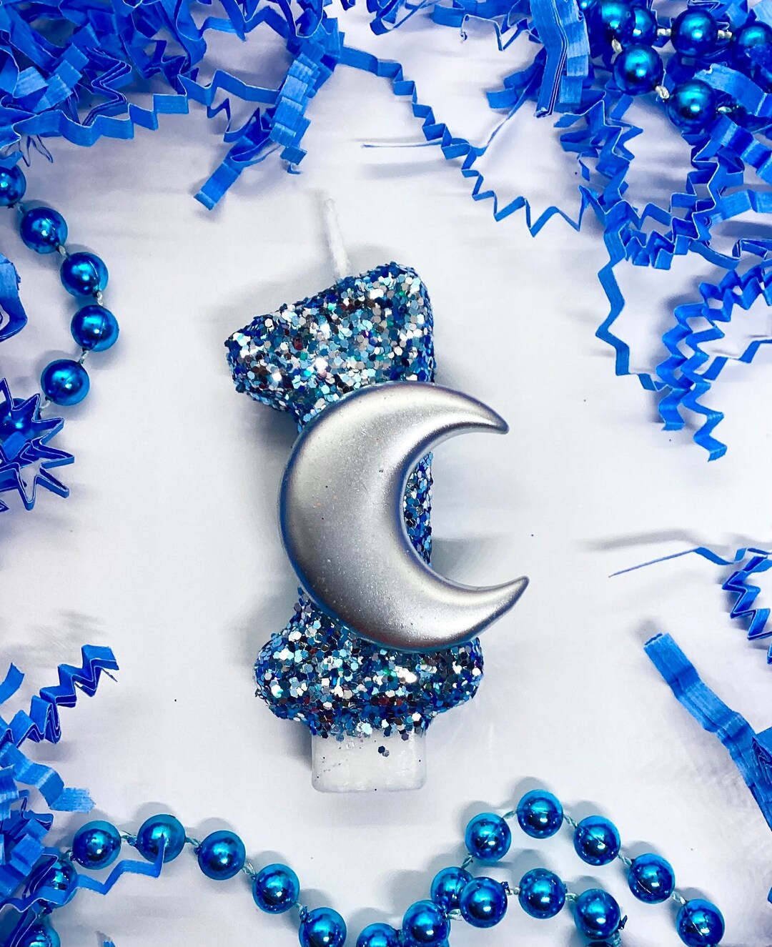 Galaxy Birthday Candle, Blue Silver Moon Candle, Outer Space, Glitter ...