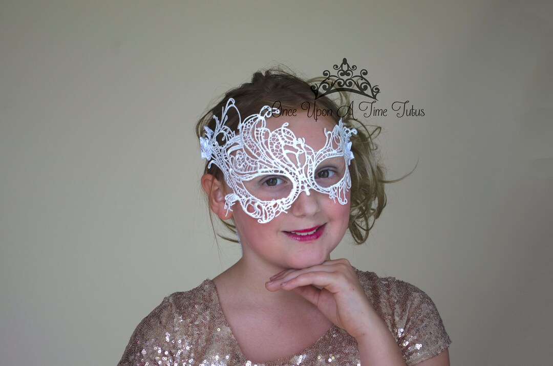 Classic White Lace Masquerade Mask - Adult Teen Child Size Tie Back ...