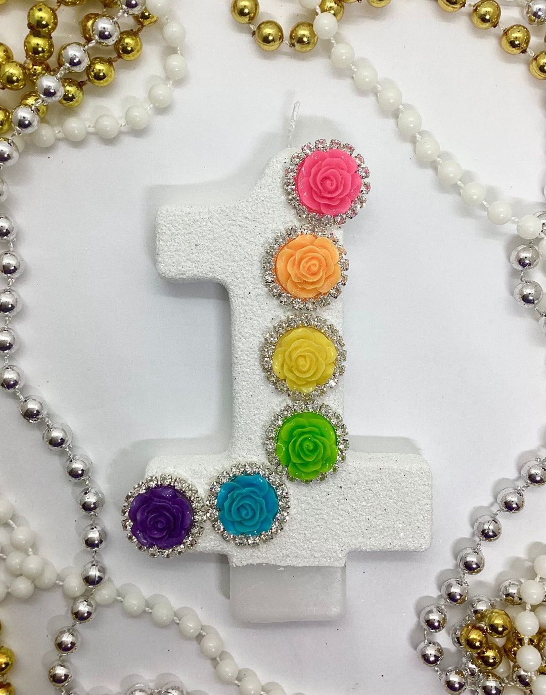 Rainbow Rose Birthday Candle, Flower Party Decor, Large Number Cake ...