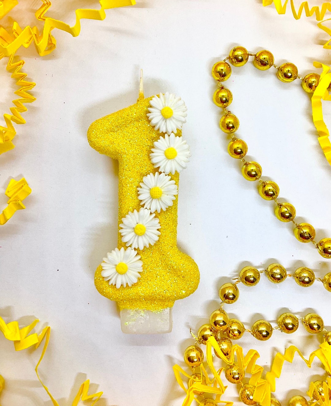 Yellow Daisy Birthday Candle, Spring Floral, Girls Party Decor, One ...