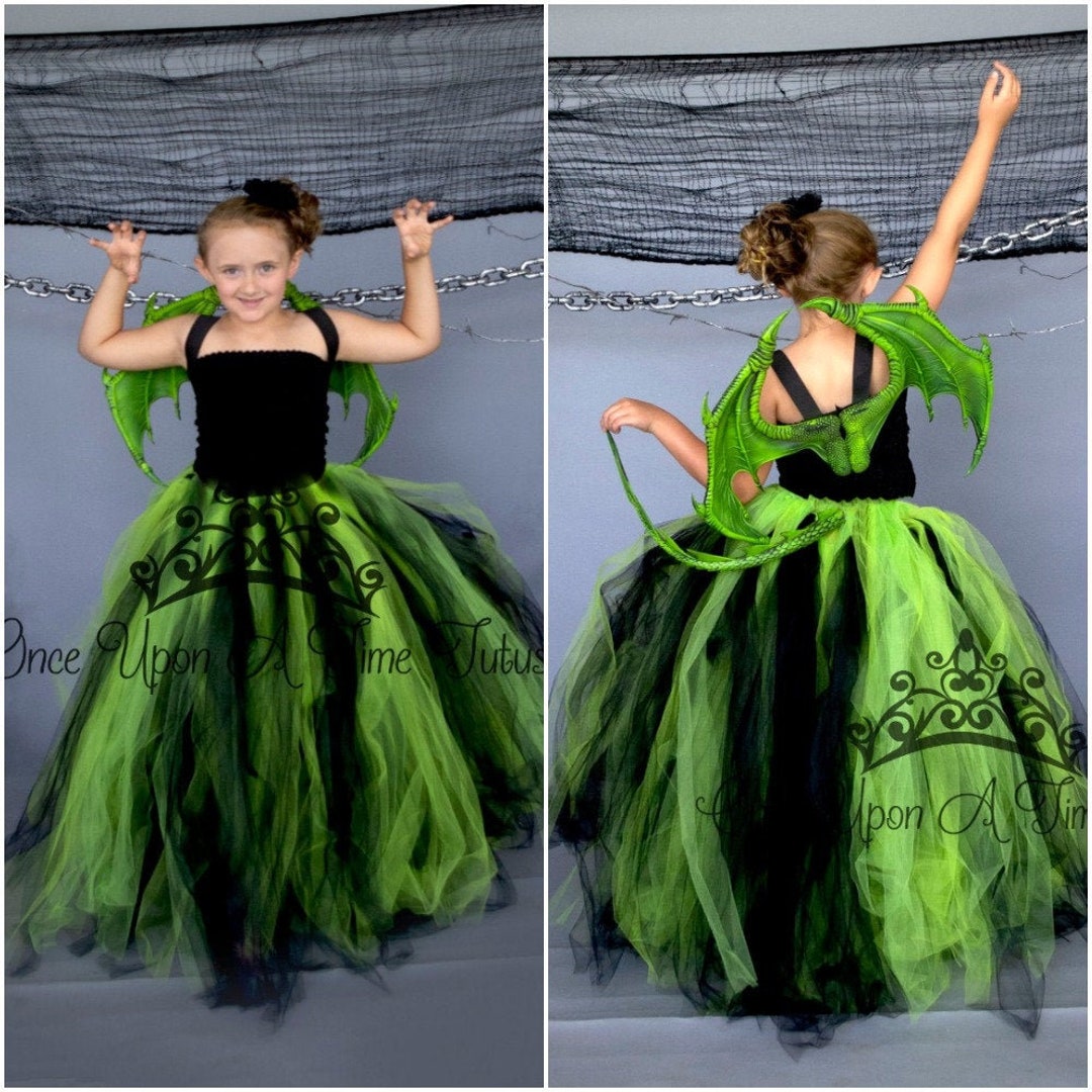 Green Dragon Costume, Kids Halloween Costume, Lime Green Black Tutu ...