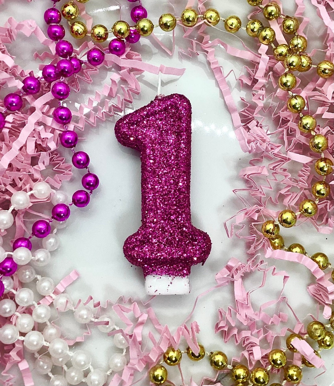 Hot Pink Birthday Candle, Princess Party Decor, Magenta, One, Glitter ...