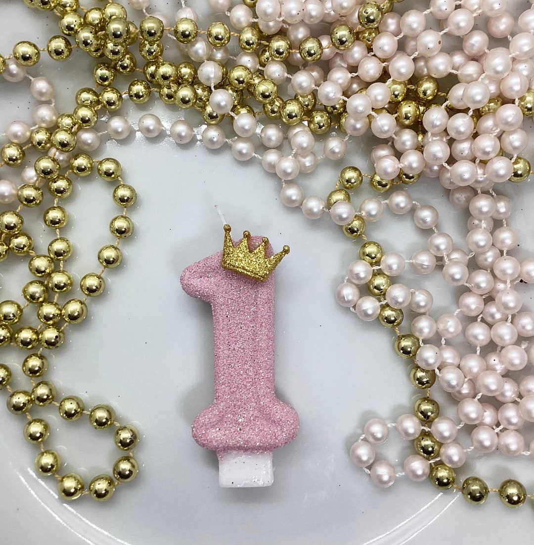 Princess Birthday Candle, Pink Glitter Candle, Gold Tiara, Crown, Party ...