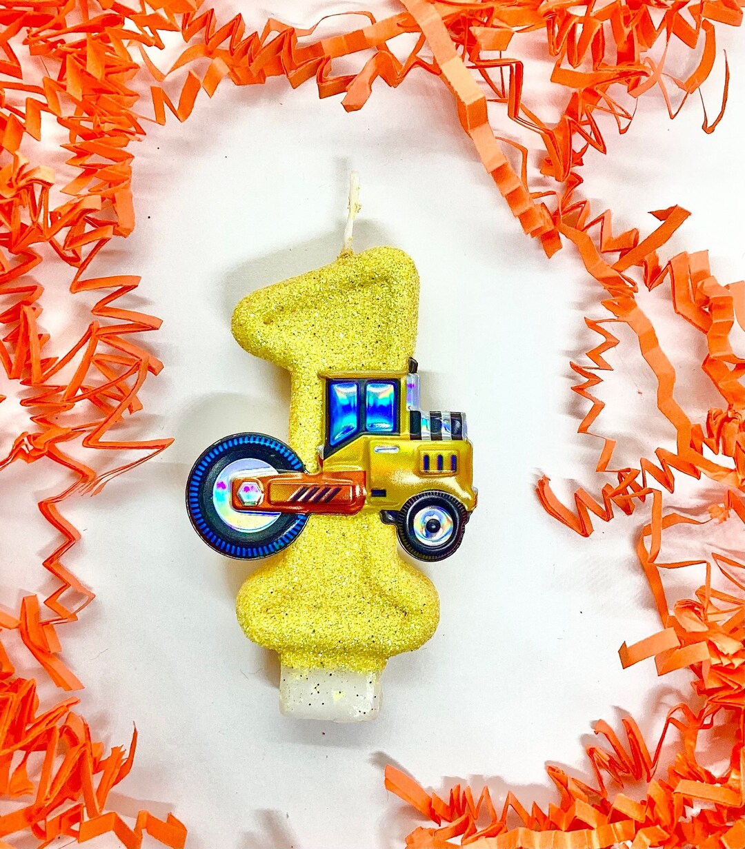 Construction Birthday Candle, Yellow Work Vehicle, Kids Party Decor ...