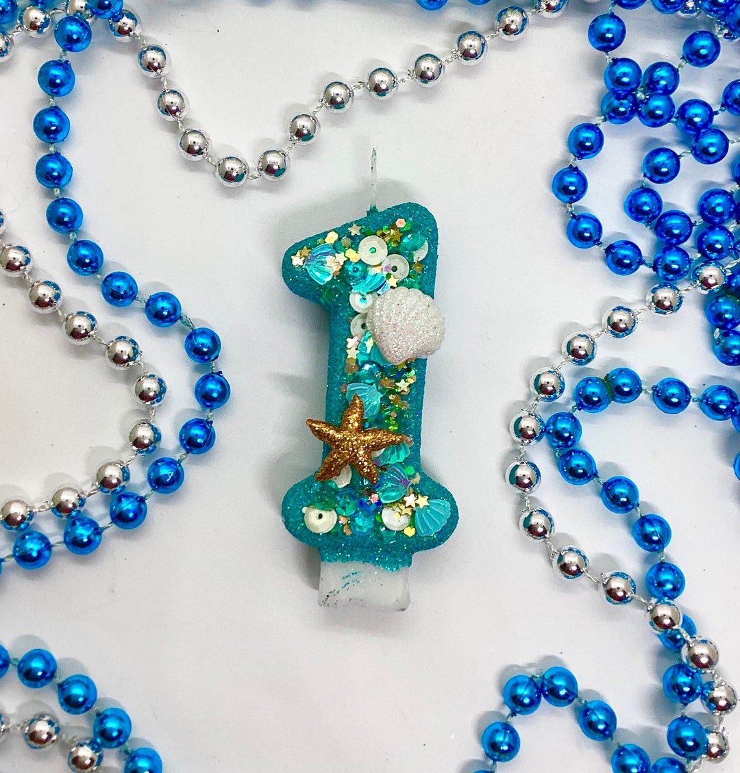 Ocean Birthday Candle, Beach Party Decor, Glitter Shell Birthday Candle ...
