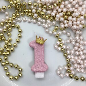 Princess Birthday Candle Pink Glitter Candle Gold Tiara - Etsy