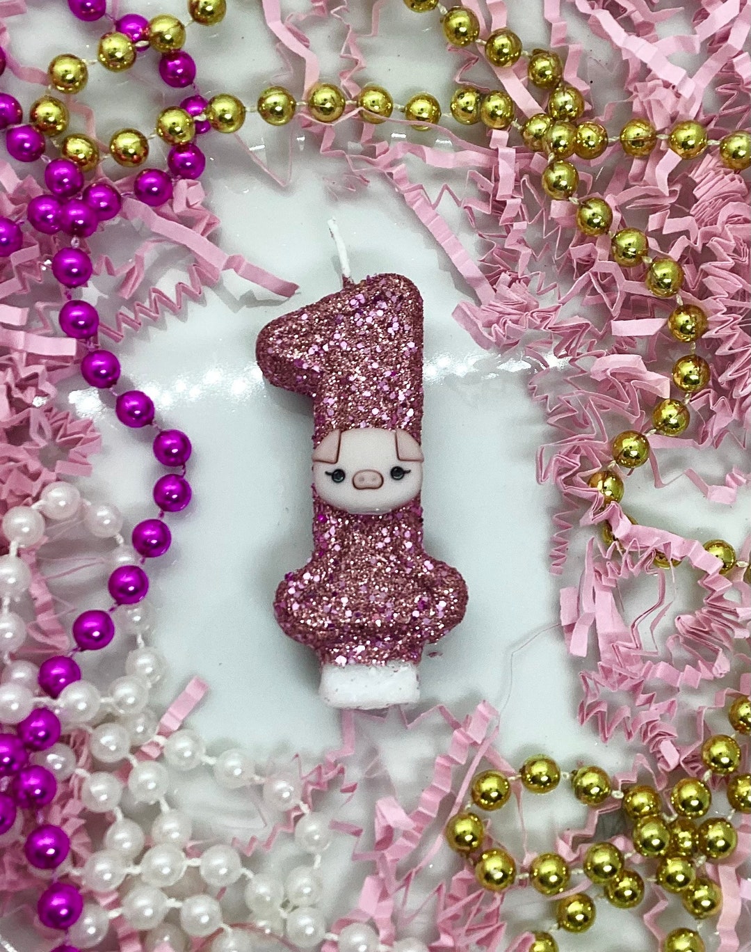 Pig Birthday Candle, Piggy Party Decorations, One, Farm Theme Glitter ...