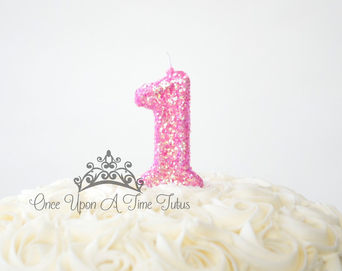 Pink Birthday Candle Princess Party Decor One Girls Glitter - Etsy
