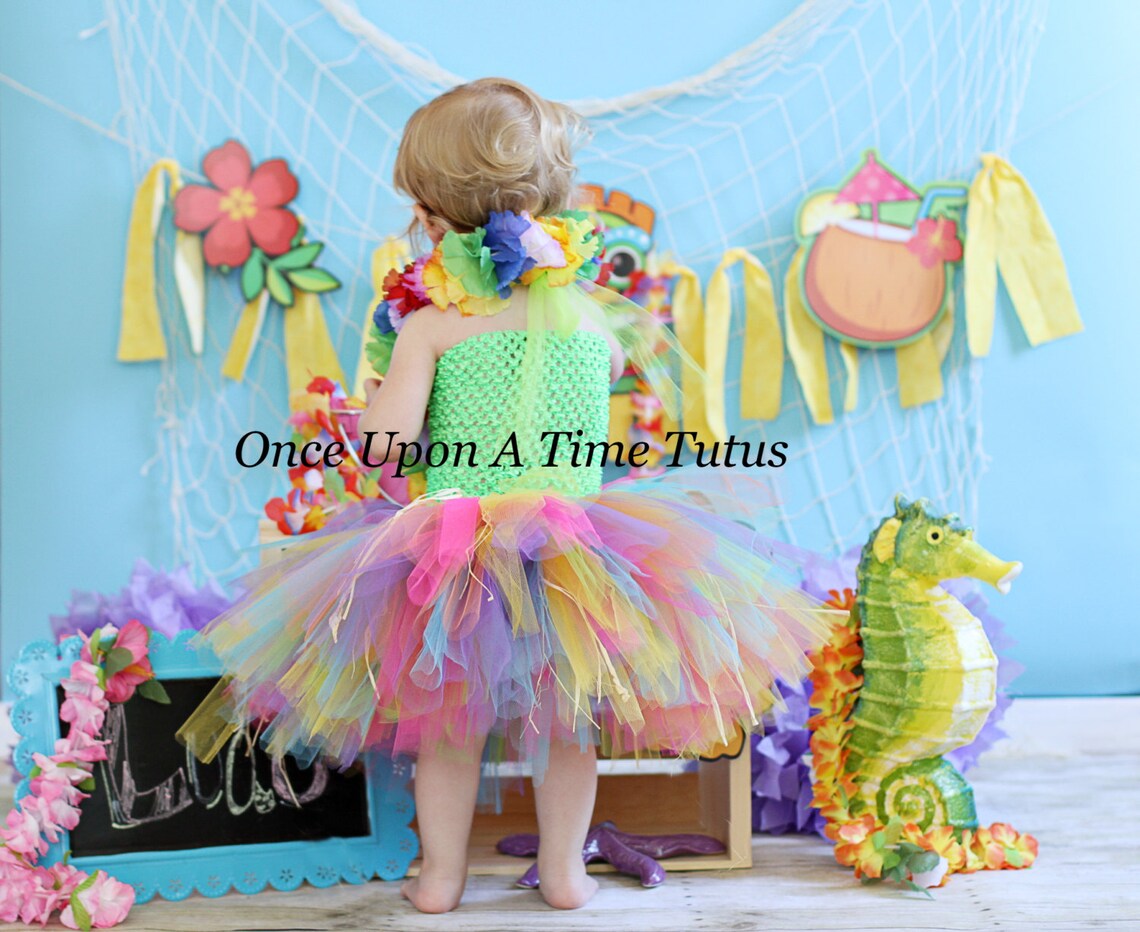 Luau Hawaiian Grass Hula Skirt Tutu Dress Set Rainbow - Etsy