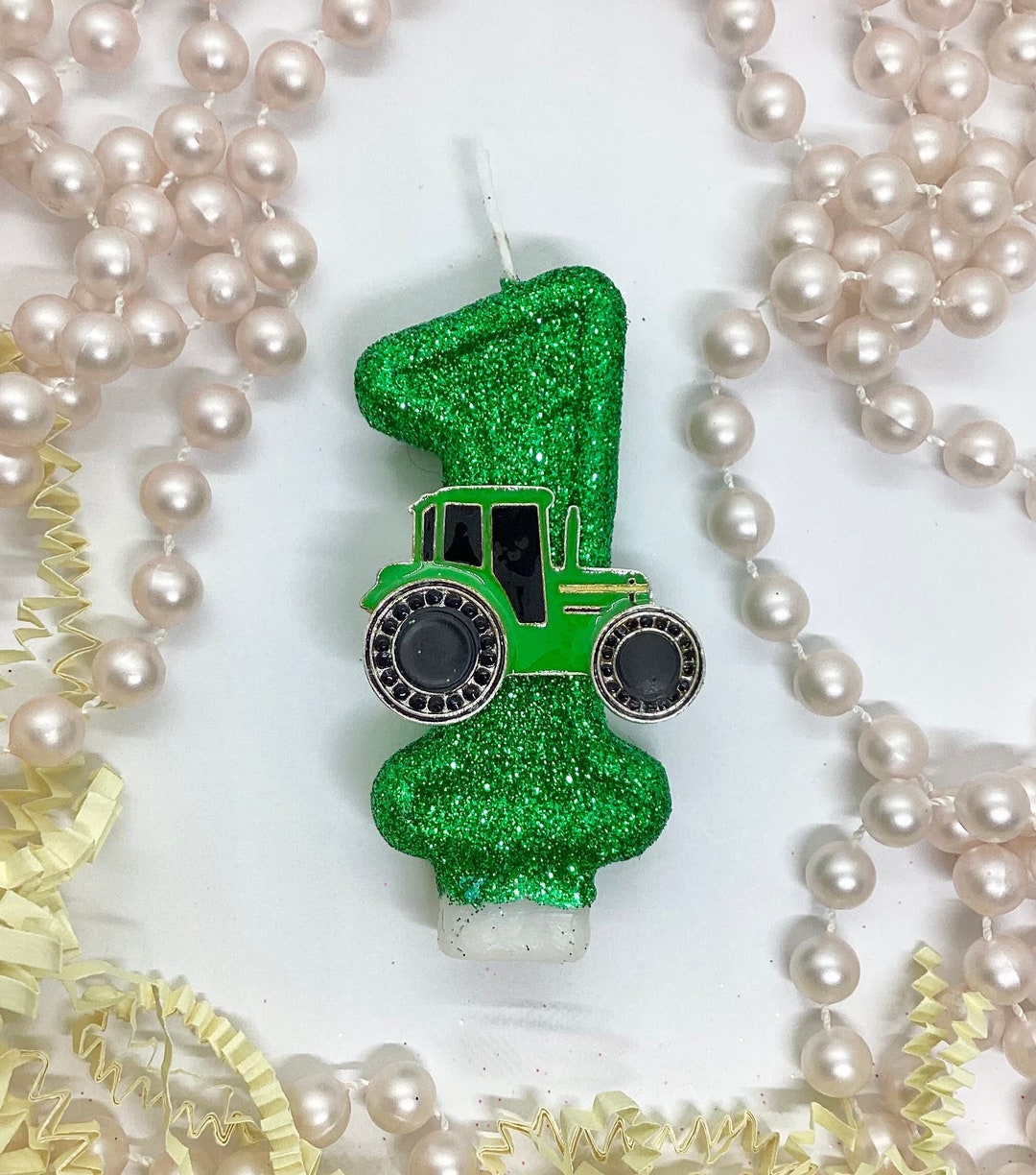 Tractor Birthday Candle, Farmer Party Decorations, Farm Theme Glitter ...