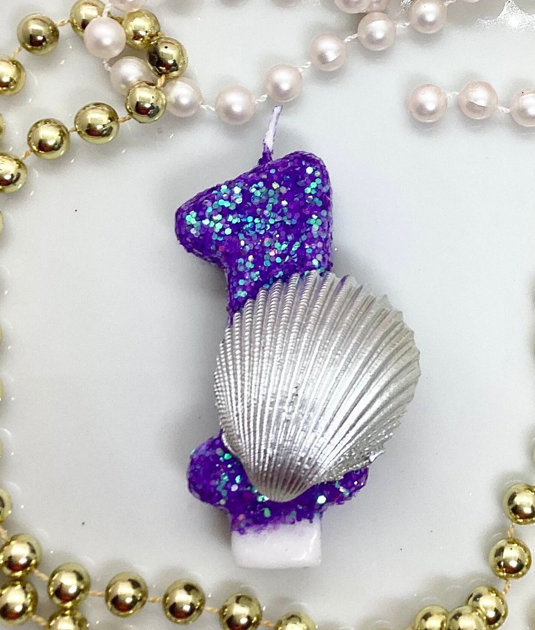 Mermaid Birthday Candle Mermaid Party Decor Glitter Shell - Etsy