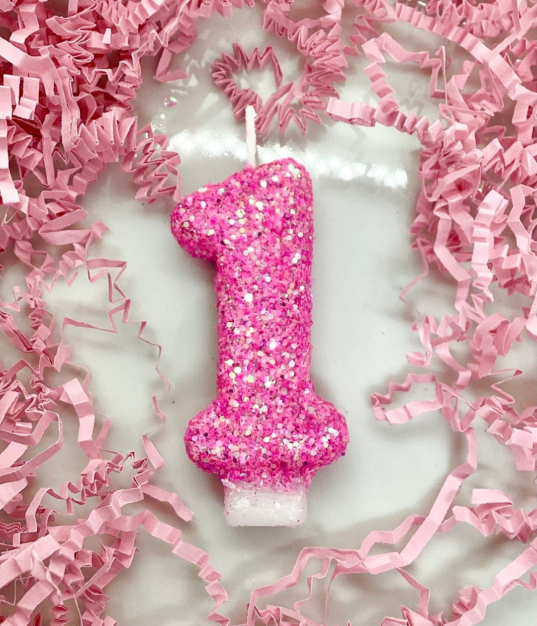 Hot Pink Birthday Candle, Princess Party Decor, One, Girls Glitter ...
