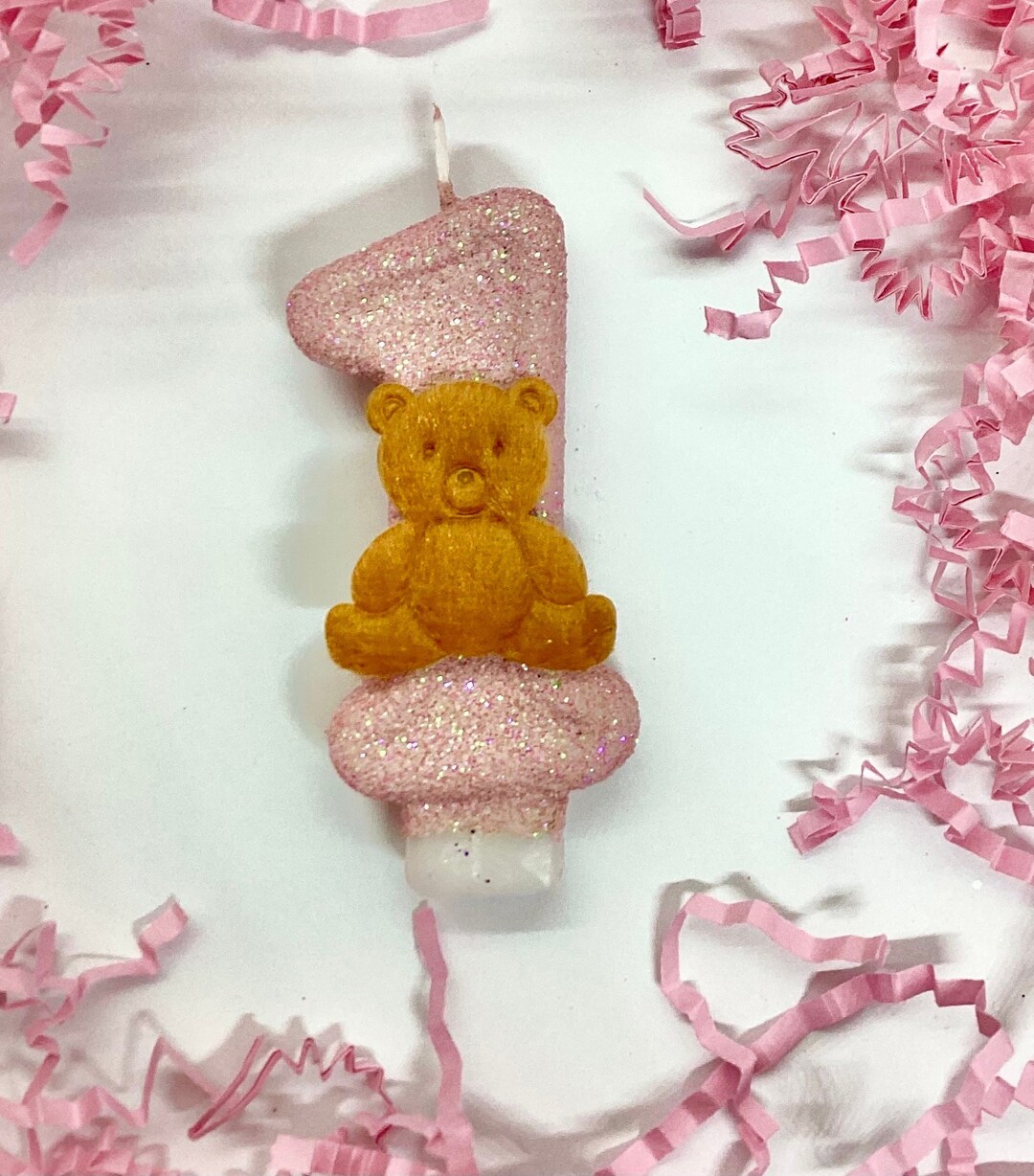 Teddy Bear Birthday Candle, Girls Party Decor, Baby First Birthday ...