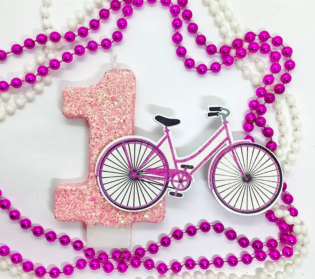 Bicycle Birthday Candle, Girls Party Decor, Sparkly First Number Cake Topper, Kids Keepsake ...