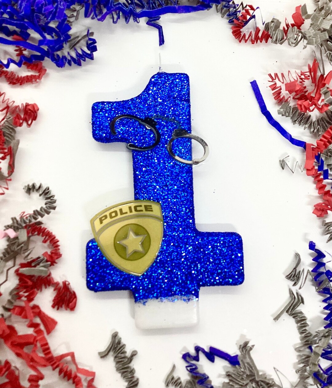 Large Cop Birthday Candle, Blue Police Car Party Decor, Kids Sparkly ...