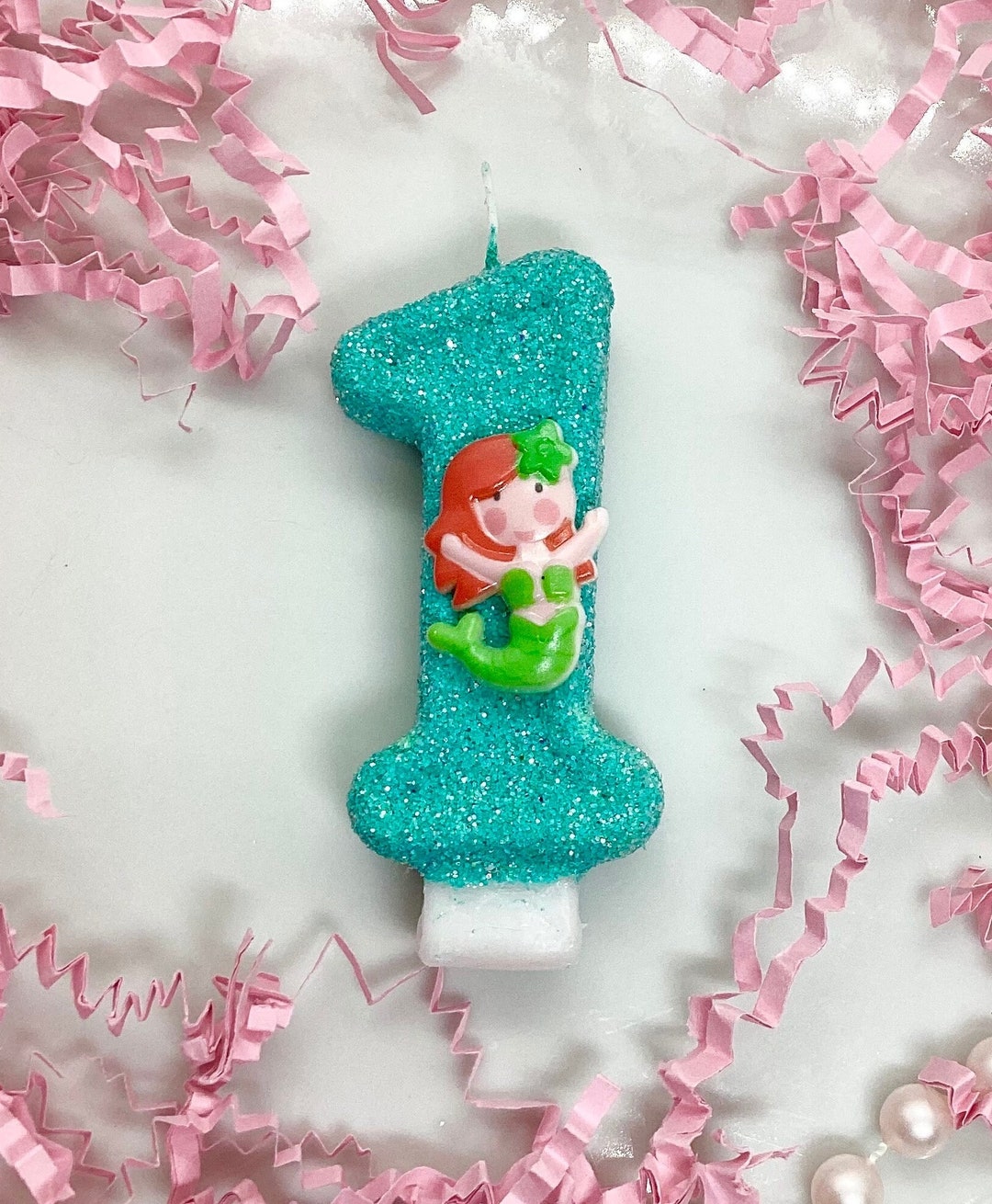 Mermaid Birthday Candle Under the Sea Party Decor Glitter - Etsy