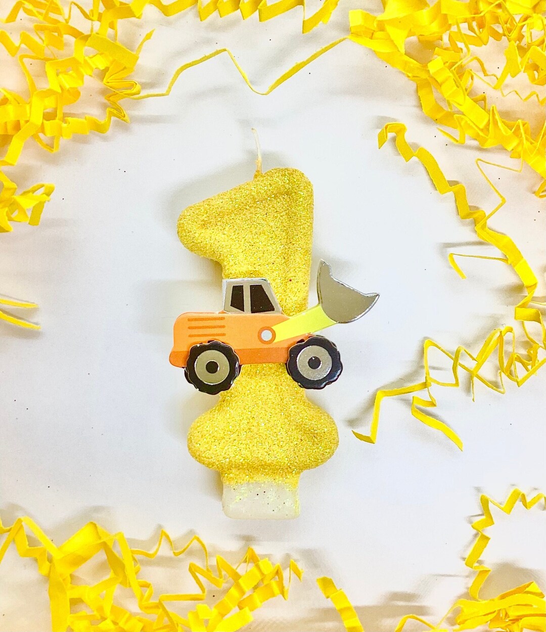 Construction Birthday Candle, Yellow Work Vehicle, Kids Party Decor ...