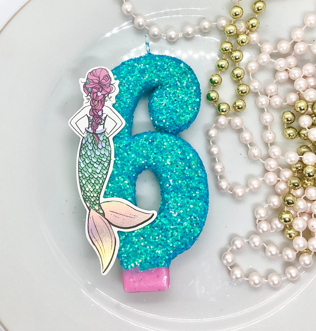Large Mermaid Birthday Candle Under the Sea Party Decor Blue - Etsy