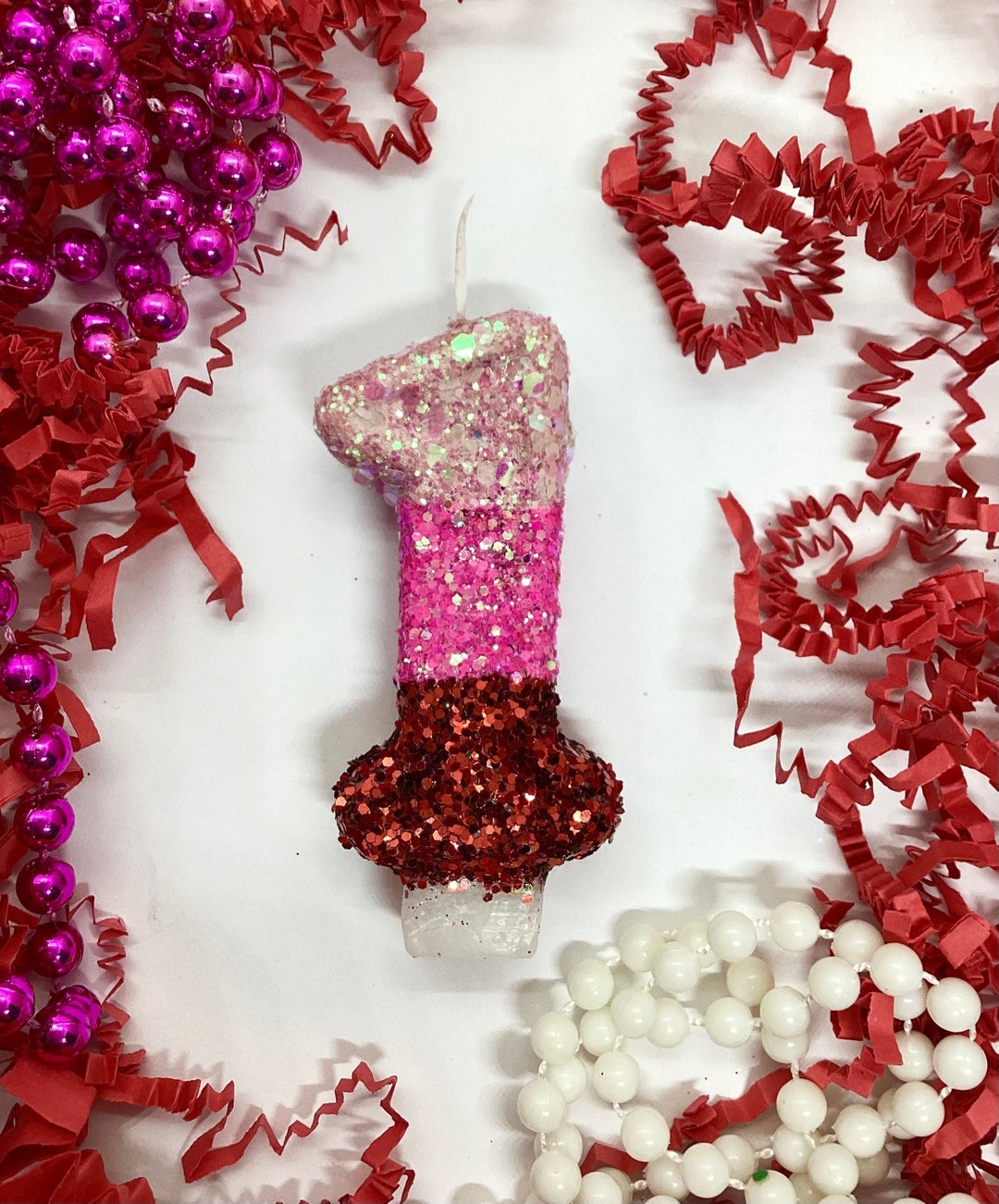 Pink and Red Birthday Candle, Party Decor, One Glitter Birthday Candle ...