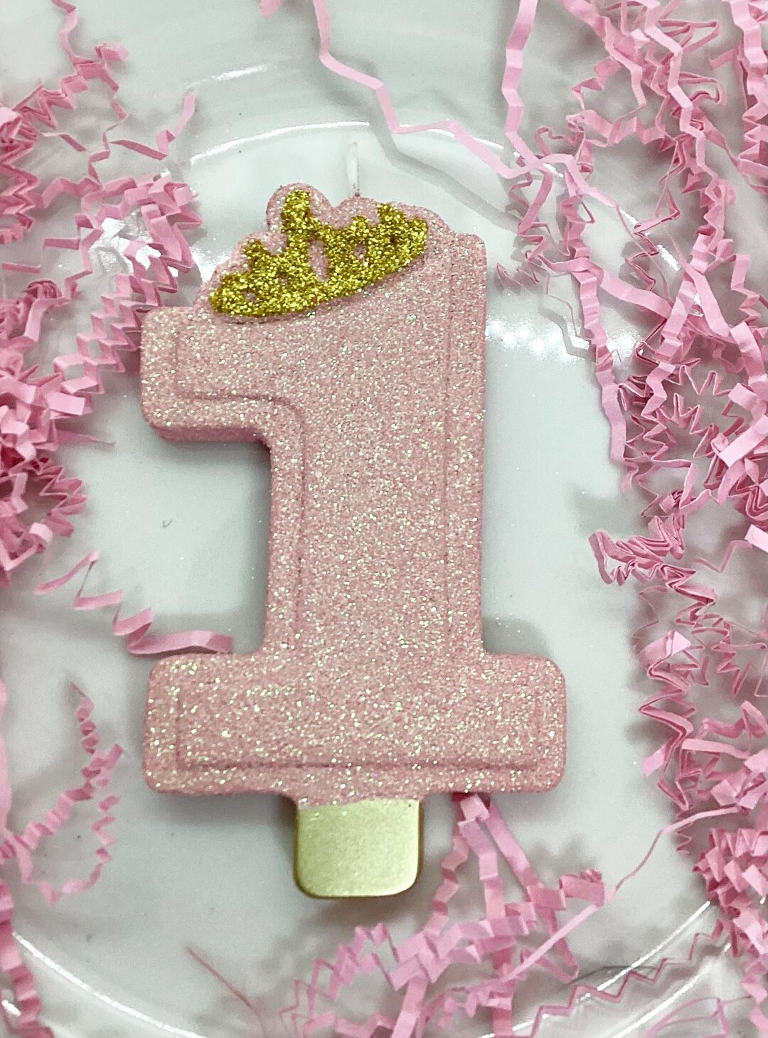 Princess Birthday Candle, Pink Glitter Candle, Gold Tiara, Crown, Party ...