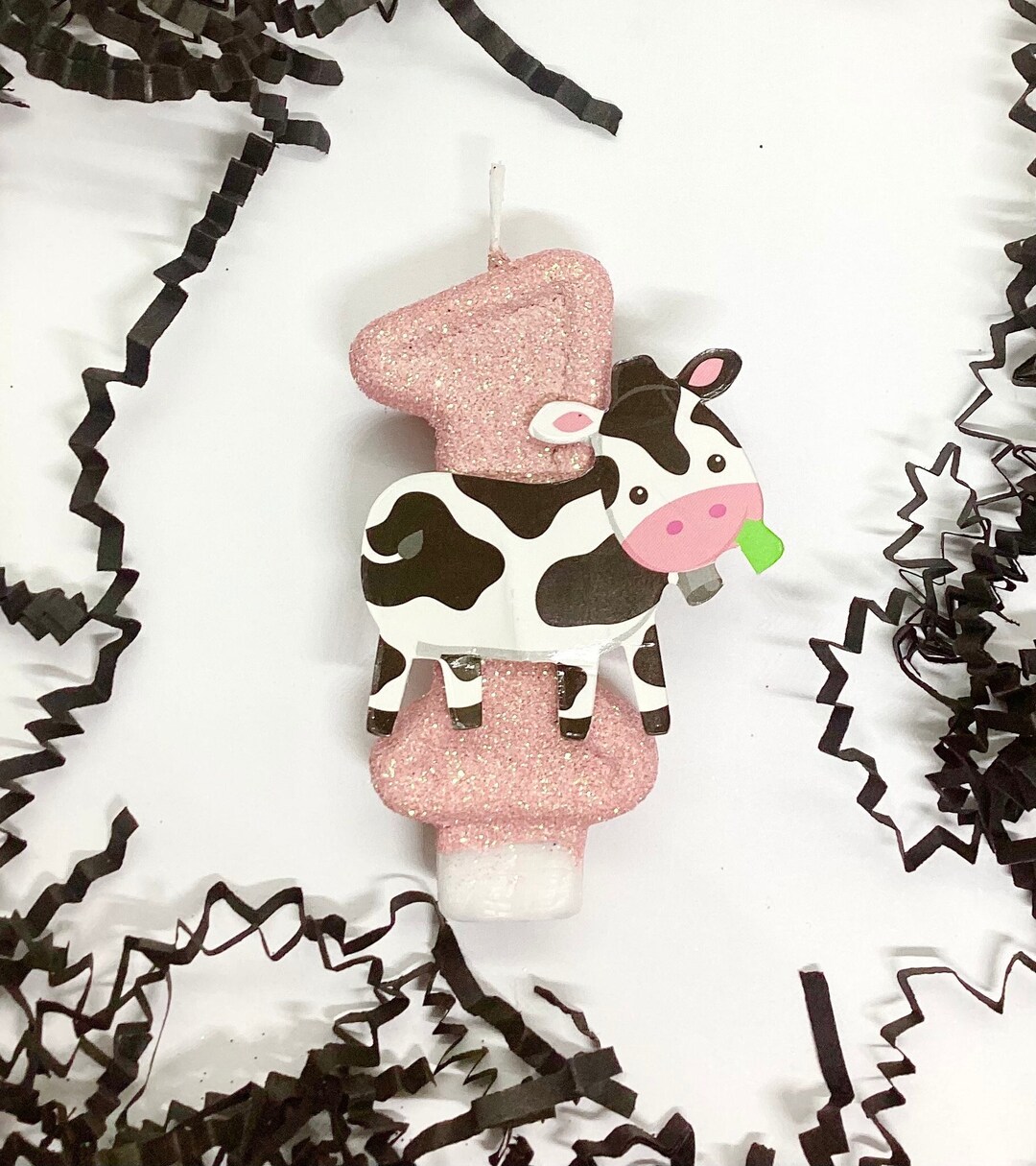 Cow Birthday Candle, Farm Animal Party Decor, Kids Glitter Candle ...