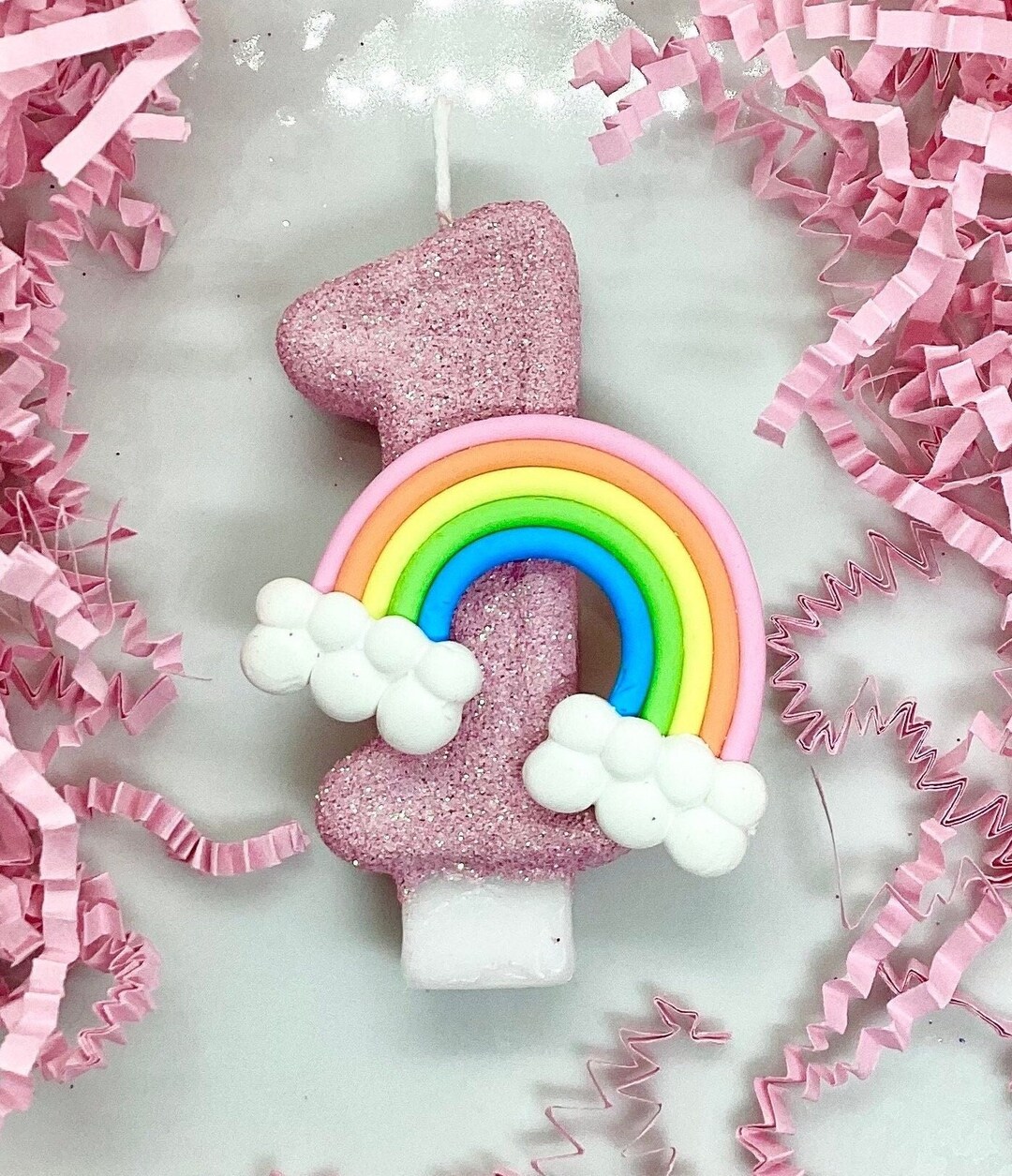 Rainbow Birthday Candle, Light Pink Party Decor, Pastel Rainbow Party ...