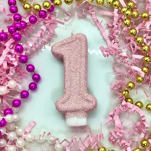 Light Pink Birthday Candle, Princess Party Decor, One Glitter Birthday ...