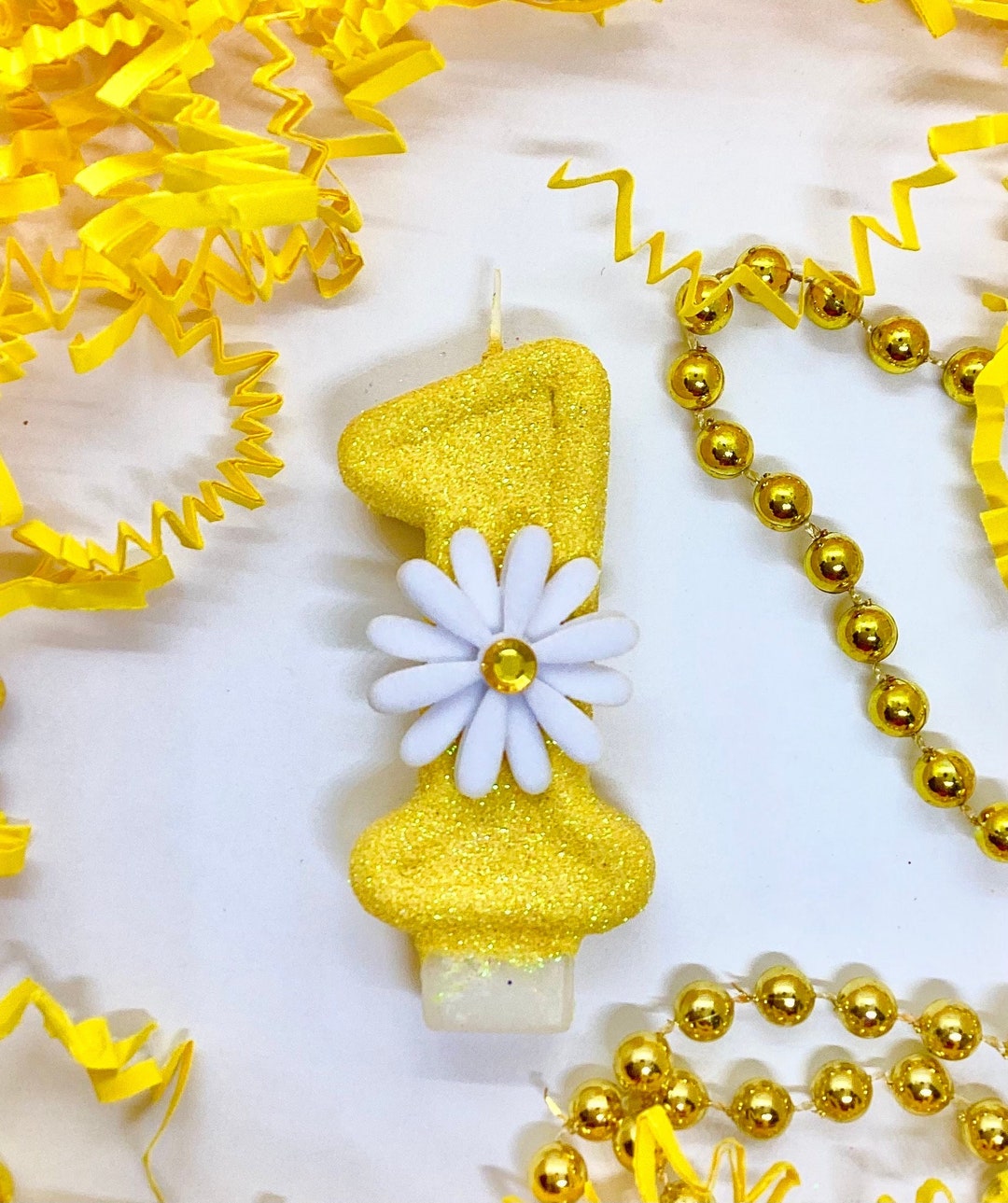 Yellow Daisy Birthday Candle, Spring Floral, Girls Party Decor, One ...