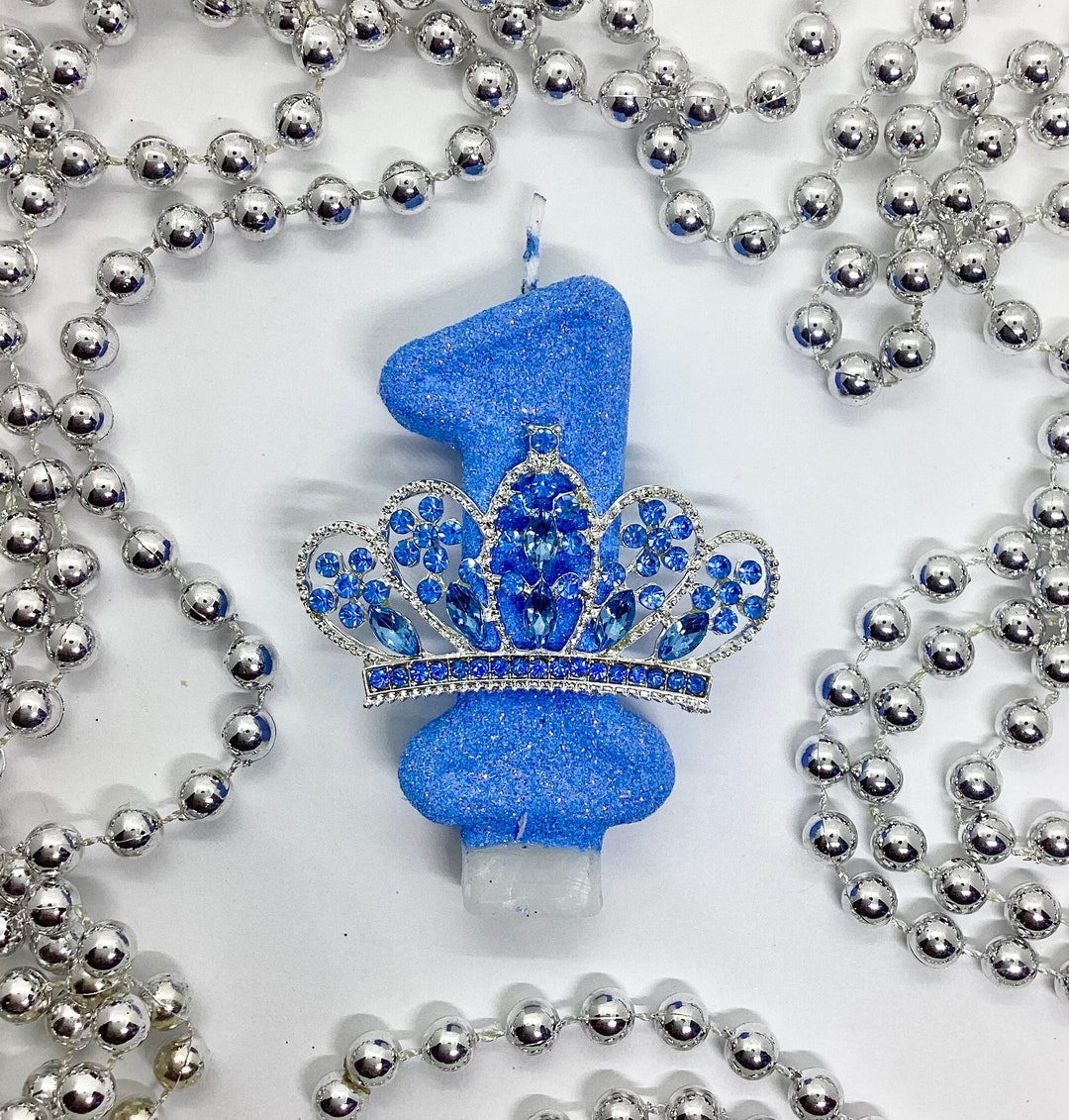 Blue Princess Crown Birthday Candle, Girls Tiara Glitter Party Decor ...