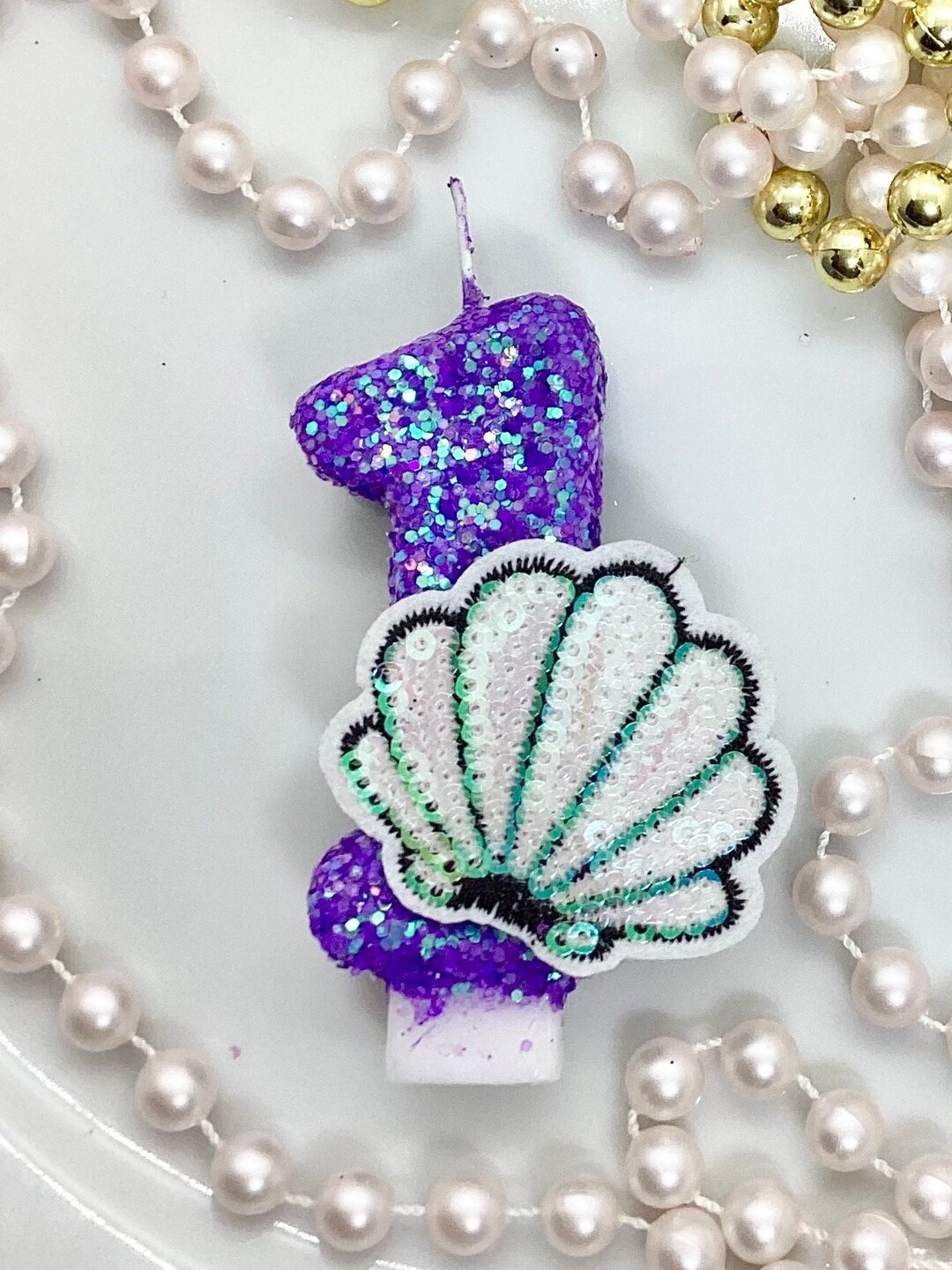 Seashell Birthday Candle, Mermaid Party Decor, Glitter Shell Birthday ...
