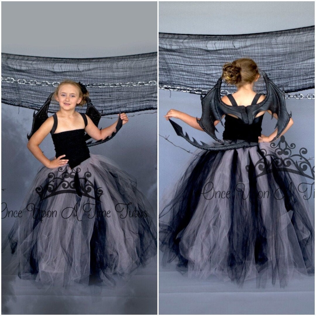 Grey Dragon Costume, Kids Halloween Costume, Gray Black Tutu Dress ...