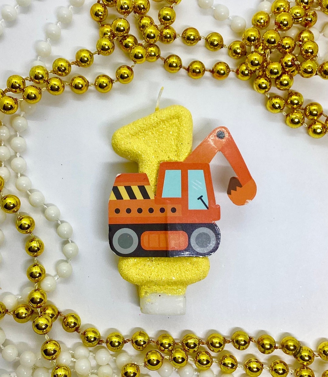 Construction Birthday Candle, Yellow Work Vehicle, Kids Party Decor ...