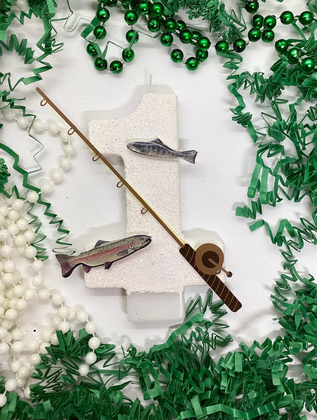 Fishing Birthday Candle, Fisherman Party Decor, Large Glitter Birthday ...