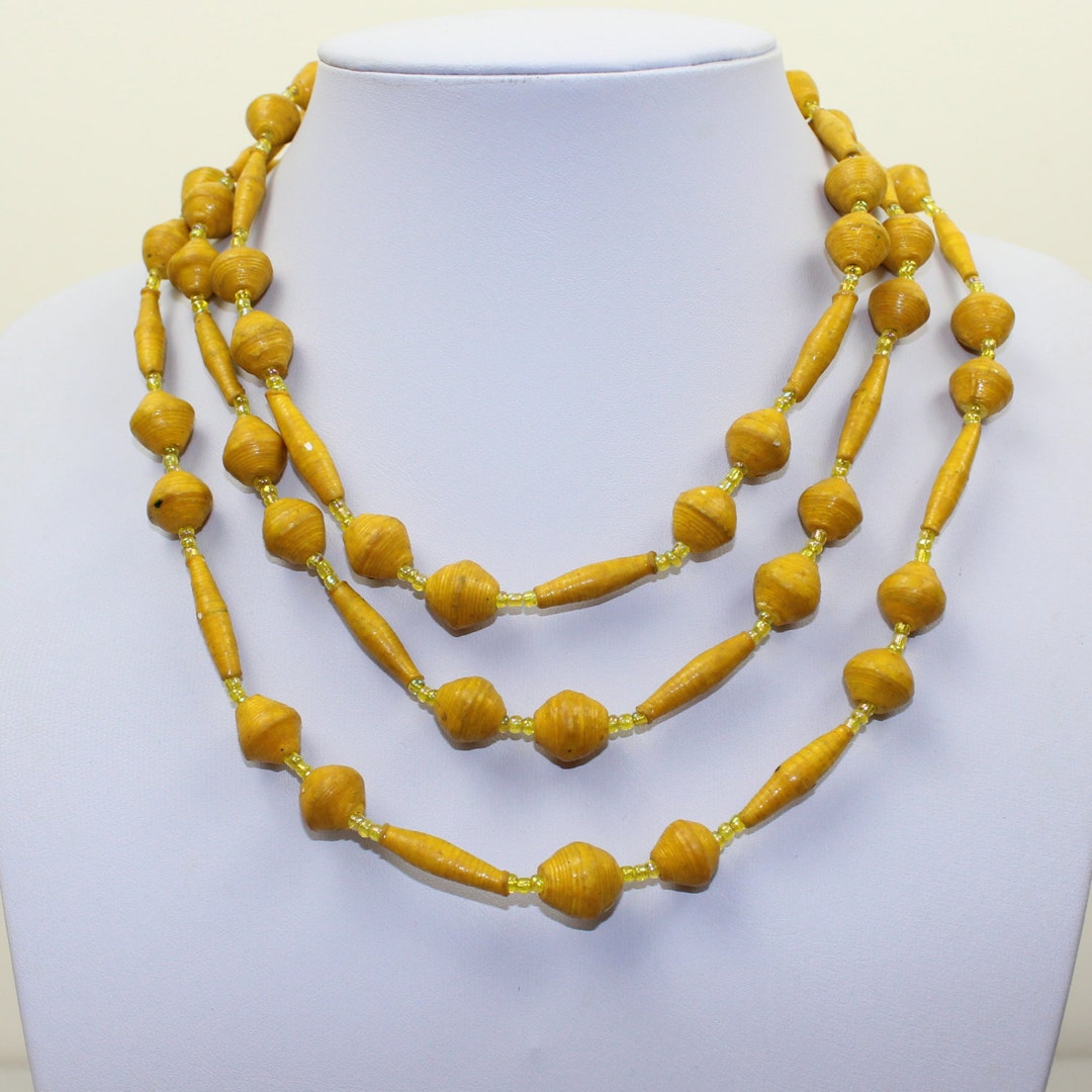 Yellow Orange Necklace Paper Mache Necklace Extra Long Lariat. Papier ...
