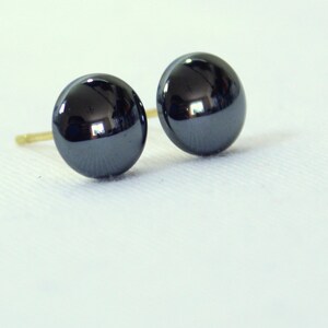 Genuine Hematite 8mm Stud Earrings: Gold, Sterling Silver, 9ct Gold - Etsy