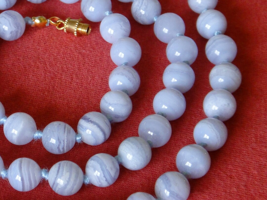 Blue Lace Agate Necklace. 8mm Round Beads. Various Lengths. Hand ...
