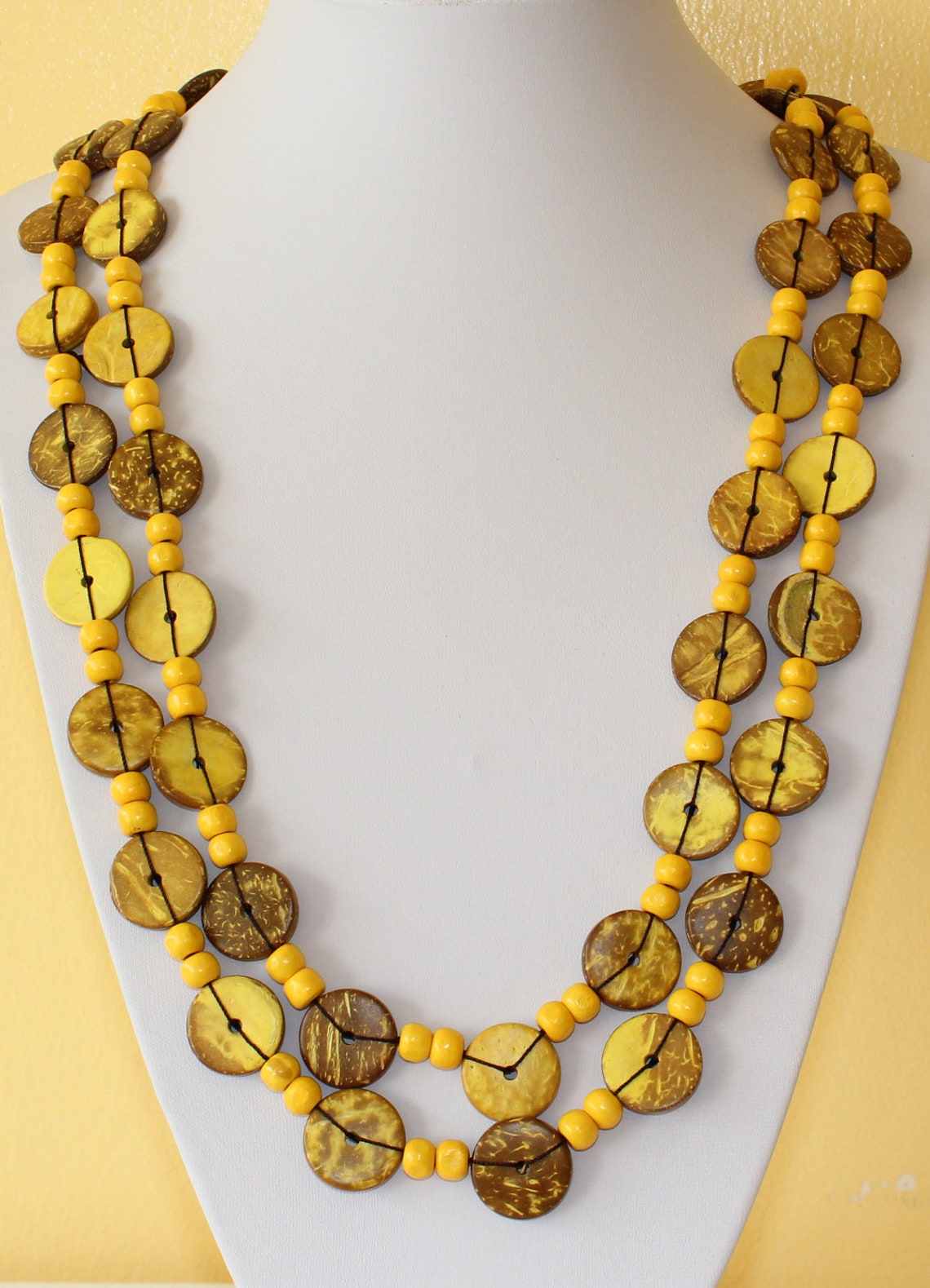 Ethnic Coconut Shell Necklace. Handmade. Extra Long Length Lariat ...