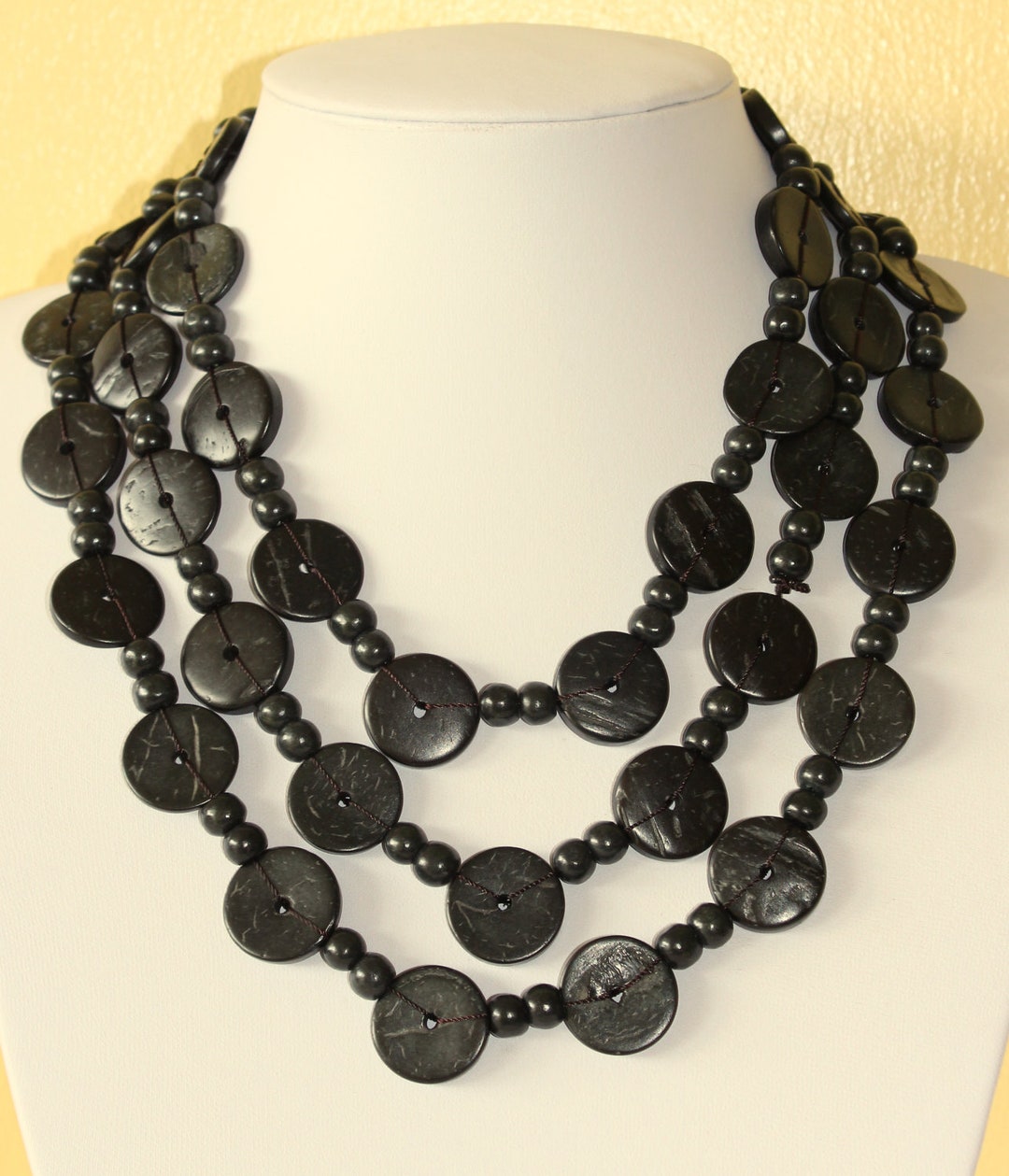 Ethnic Coconut Shell Necklace. Handmade. Extra Long Length Lariat ...