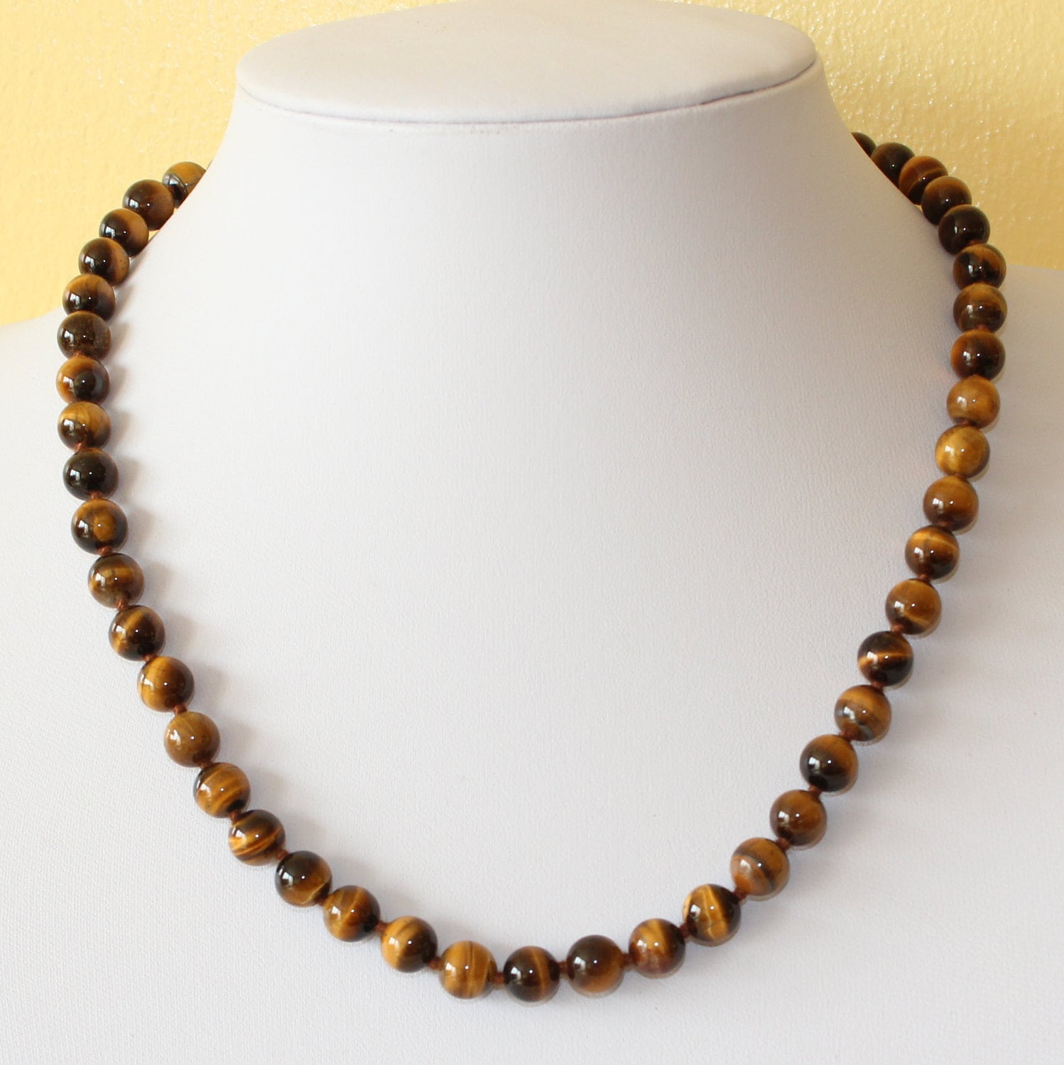 Tiger Eye Necklace 8mm 20 Hand Knotted. Brown Tigers Eye / Tiger's Eye ...