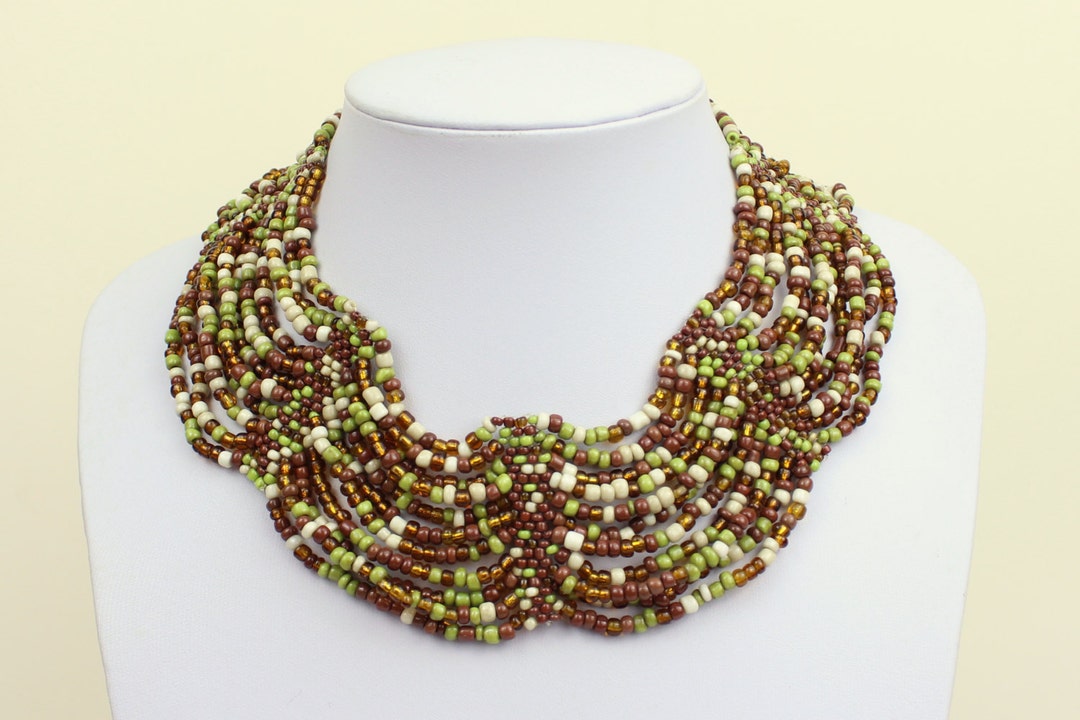 Handmade Layered Beaded Collar Necklace, African Fusion Jewelry - Etsy